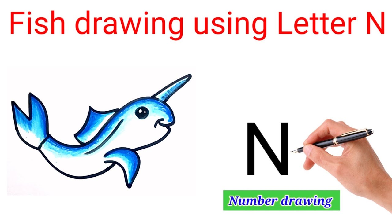 Fish drawing using letter N | How to draw fish step by step. - YouTube