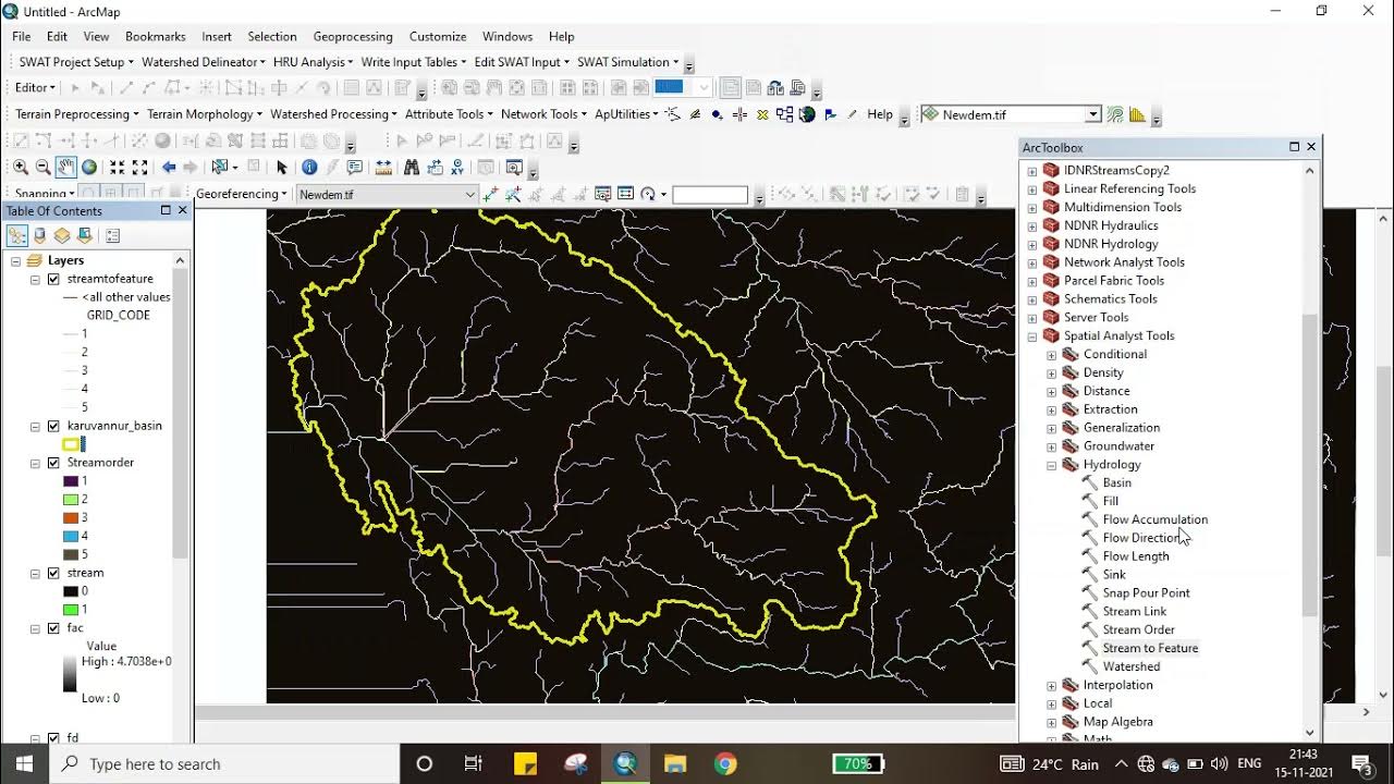 Stream Order or River Network using DEM Map in ArcGIS - YouTube