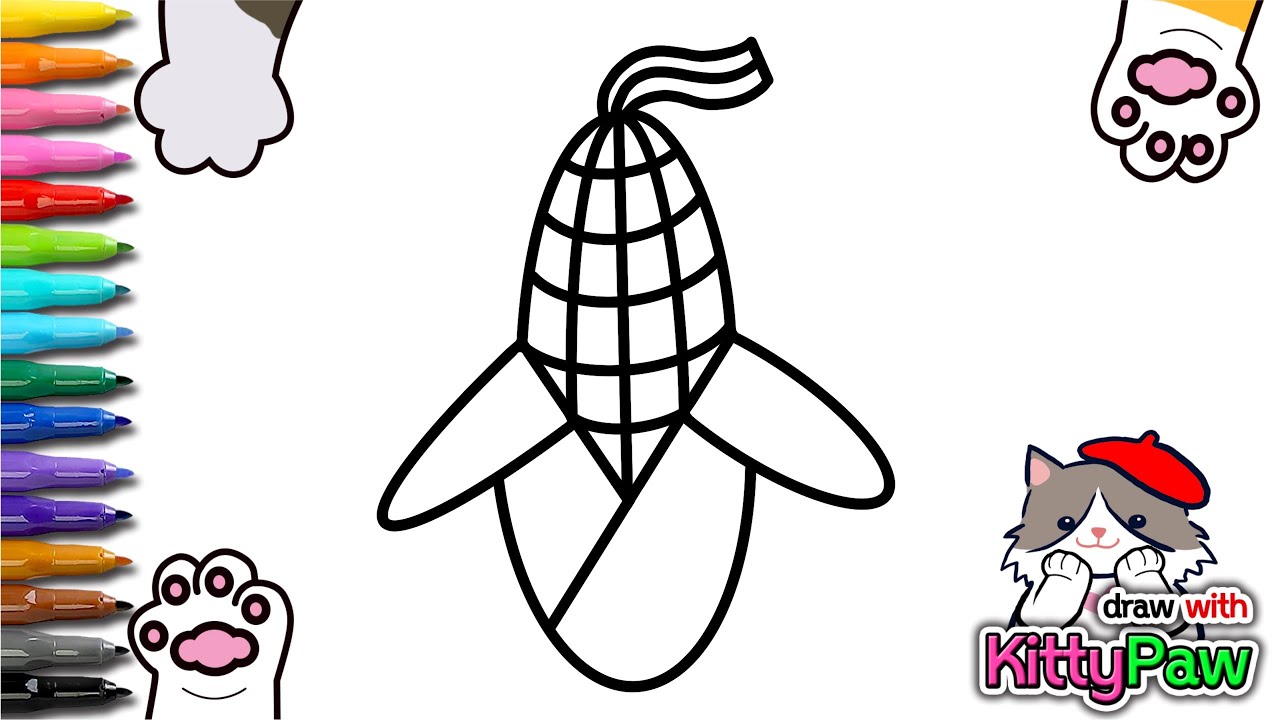 How to draw a corn easy for children| drawing a sweetcorn for kids ...