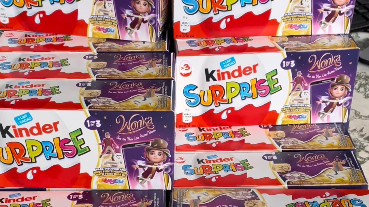 Huge unboxing 24 packs of kinder surprise chocolate eggs opening Wonka ...