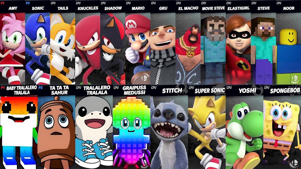 Sonic vs Mario vs Yoshi vs Italian Brainrot vs Stitch vs Tralalero ...