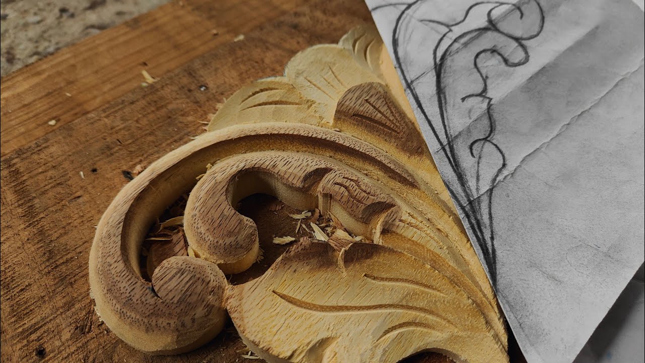 wood curving technique/simple wood curving tutorial/wood cutting design ...