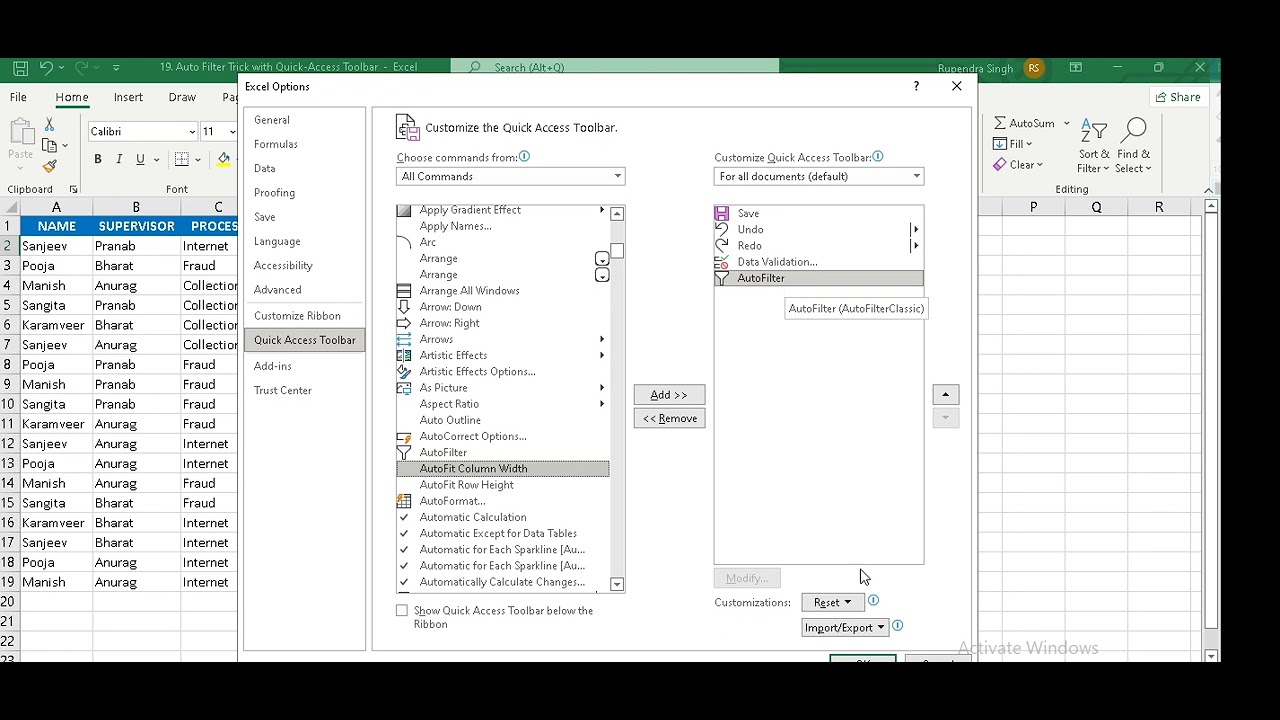 Auto Filter Trick with Quick Access Toolbar - YouTube