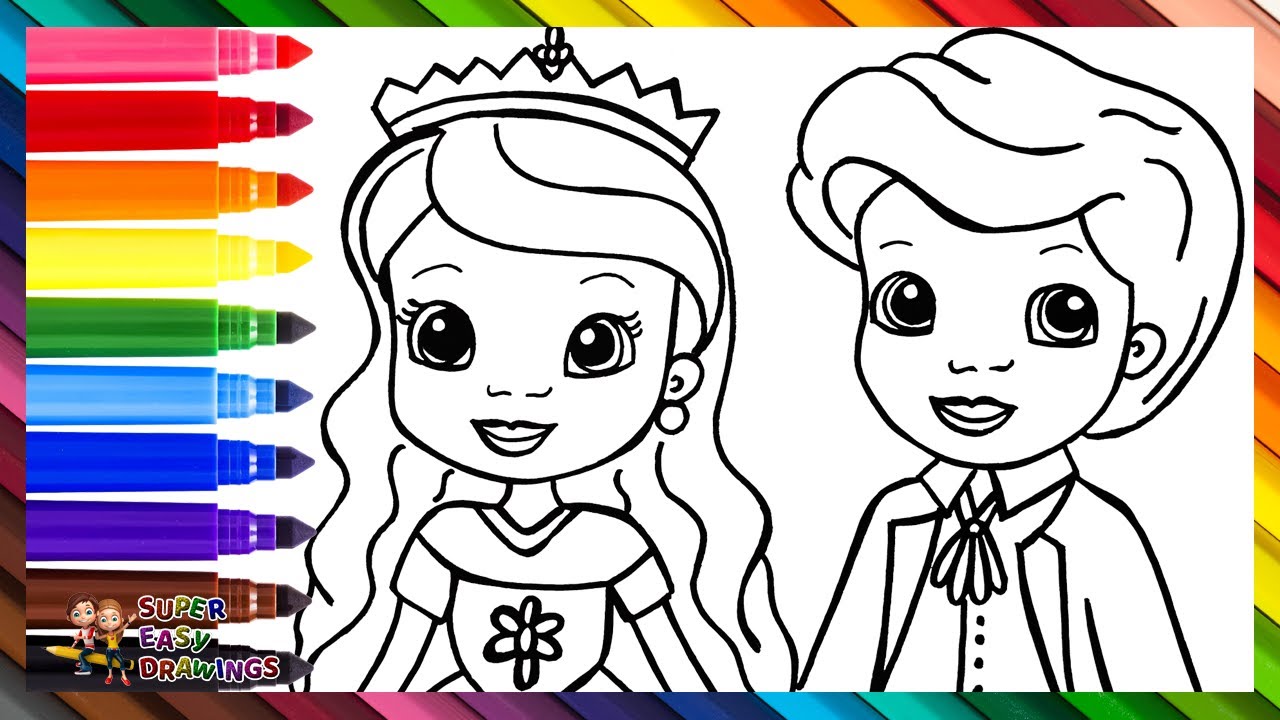 Draw And Color A Princess And A Prince 👸💖🤴🌈 Drawings For Kids - YouTube