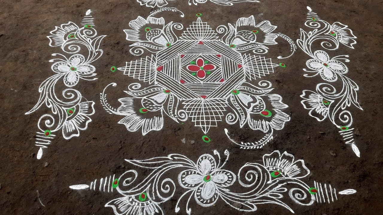 Tuesday & Friday special rangoli design with side border 🌹🌹//5*5dots ...