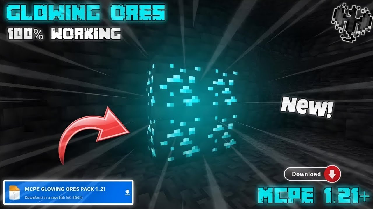NEW GLOWING ORES TEXTURE PACK MCPE 1.21 MINECRAFT PE [100% WORKING ...