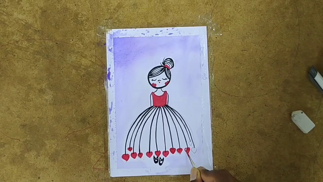 How to draw a painting girl,doll painting for children's art and craft ...