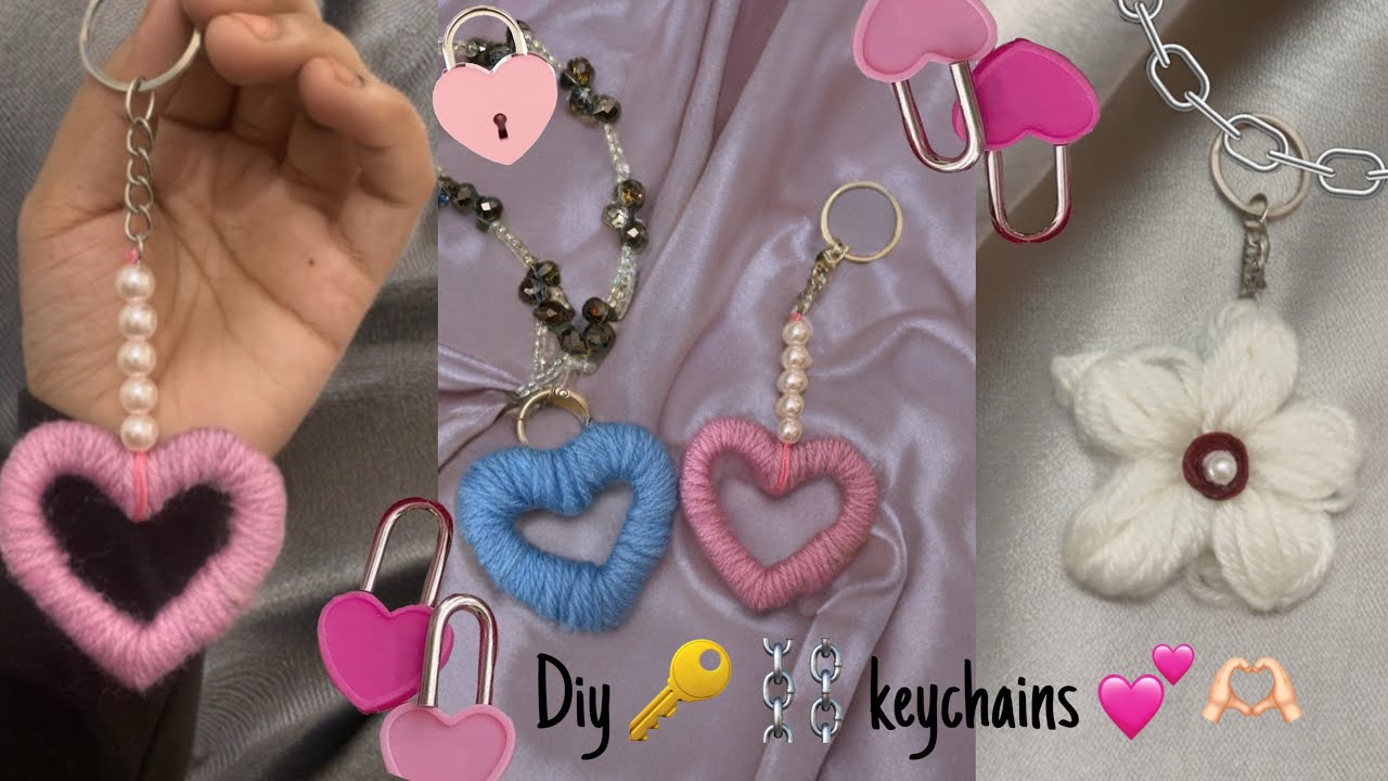 #diy key chains #wool craft#heart keychains #flower keychain#craft #diy ...