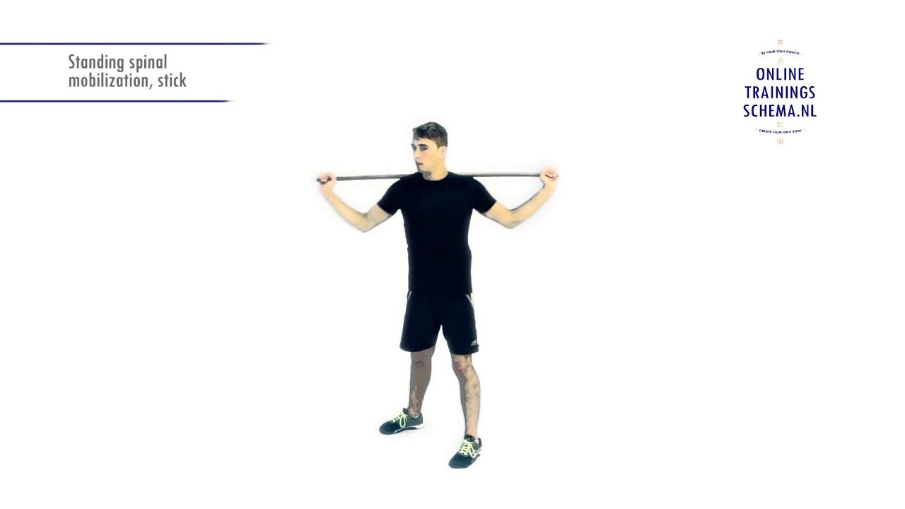 Standing spinal mobilization - stick - Onlinetrainingsschema.nl - YouTube