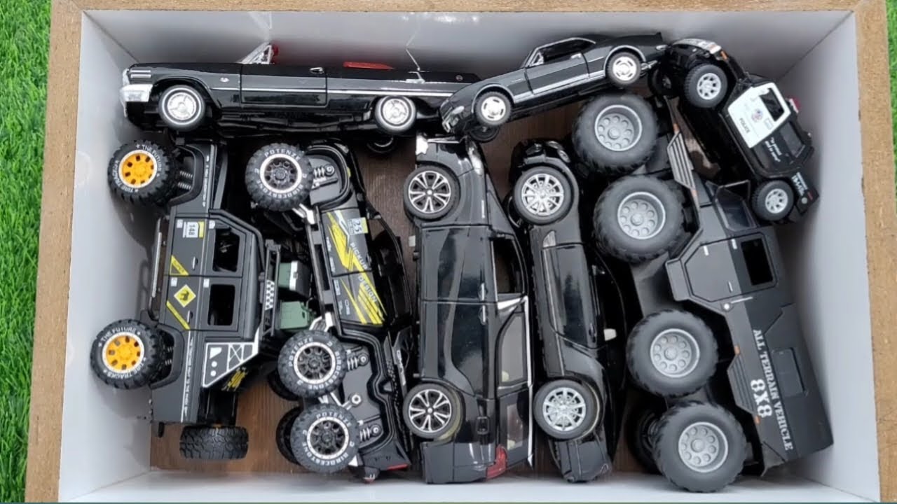 Box full off Diecast model black cars,Chevroletimpala,Avtros shaman ...