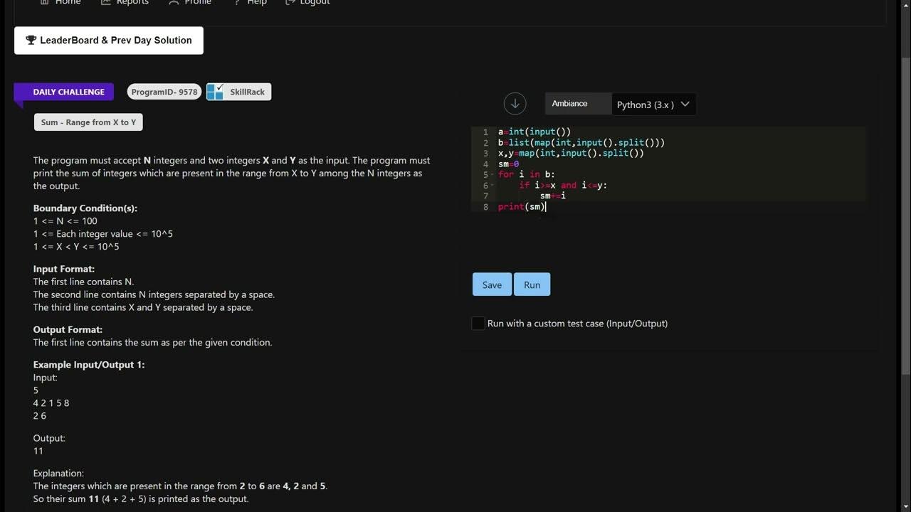 Skillrack Daily Challenge 12012024 Sum Range From X To Y Program Id 9578 Python