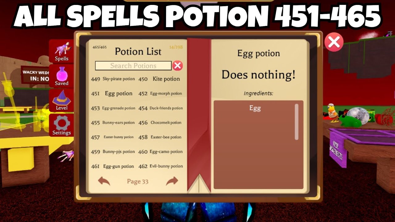 ALL SPELLS POTION 451 - 465 (EGG) 🐰 In Wacky Wizards ROBLOX - YouTube