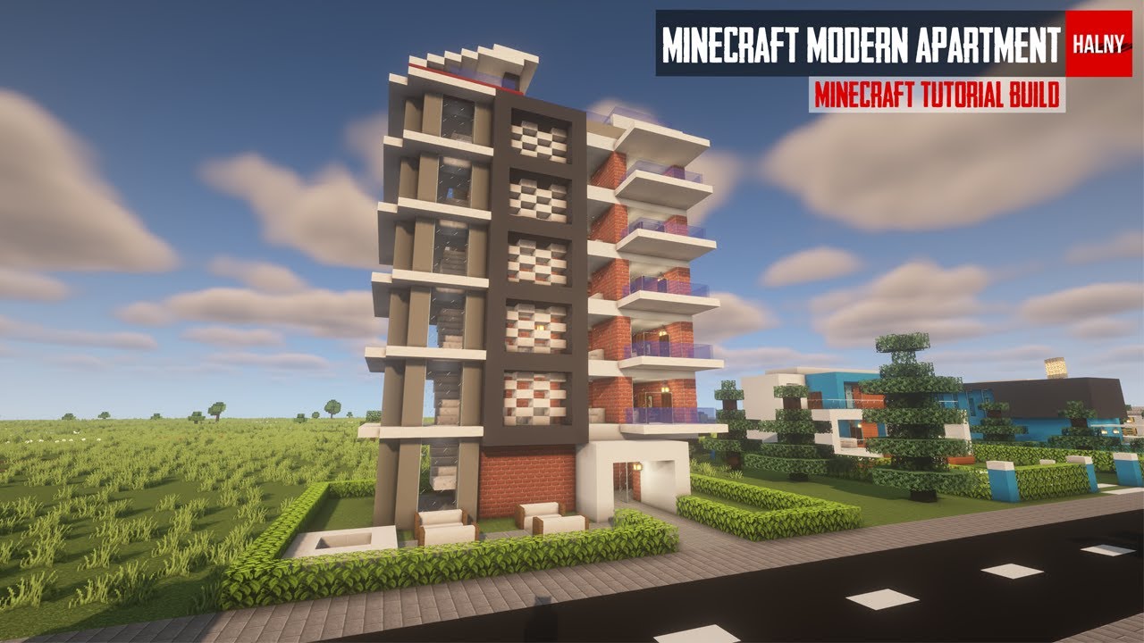Modern apartment building with a rooftop pool in Minecraft - YouTube