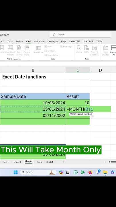 How To Separate Date Month And Year Using Excel Functions Exceltips Tutorial Shortvideo