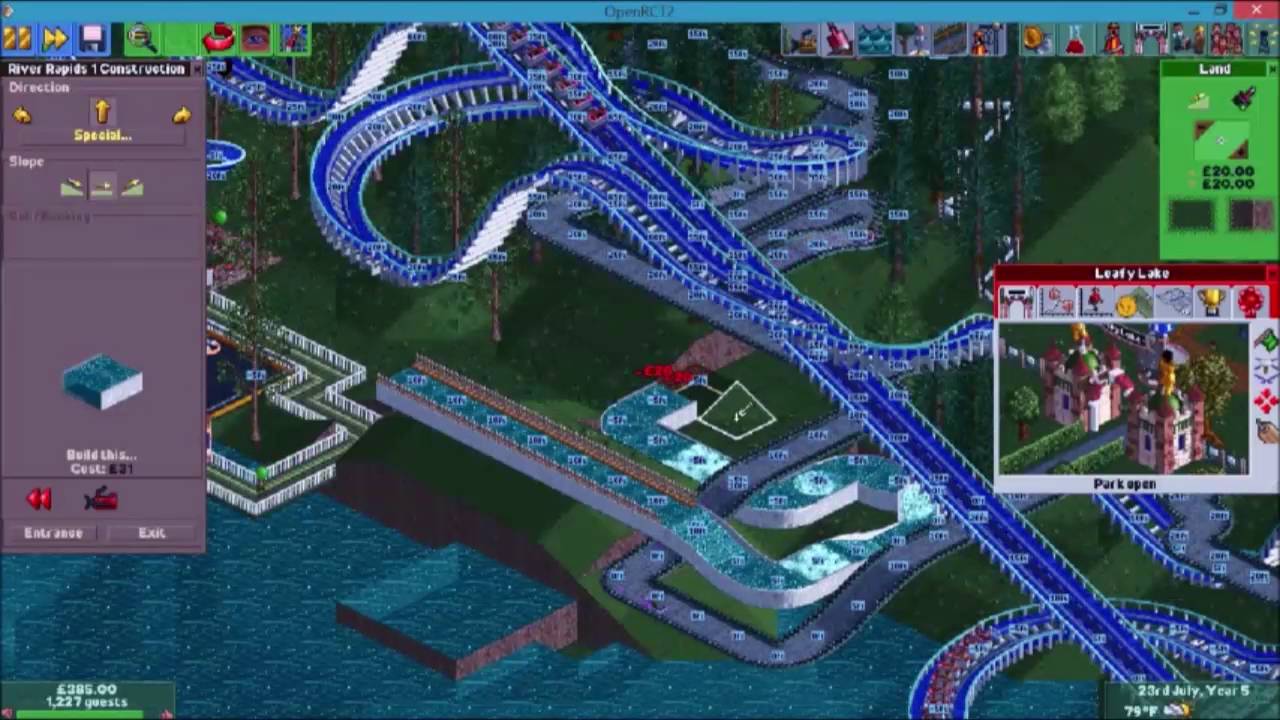 Let's Play OpenRCT2 Leafy Lake - E 7 - Into the Serpent Rapids (Roller ...