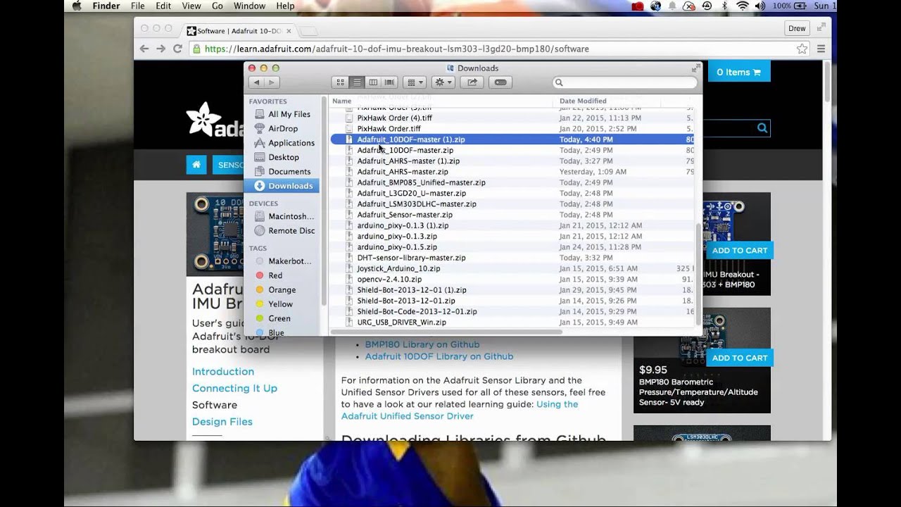 Arduino Installing Libraries For The Adafruit 10 Dof Accelerometers Youtube