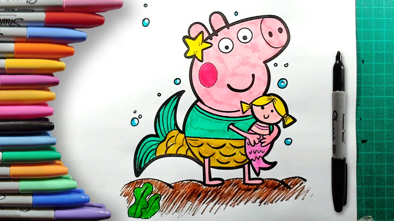 How to Color Peppa Pig Mermaid Step by Step Easy Coloring pages for ...