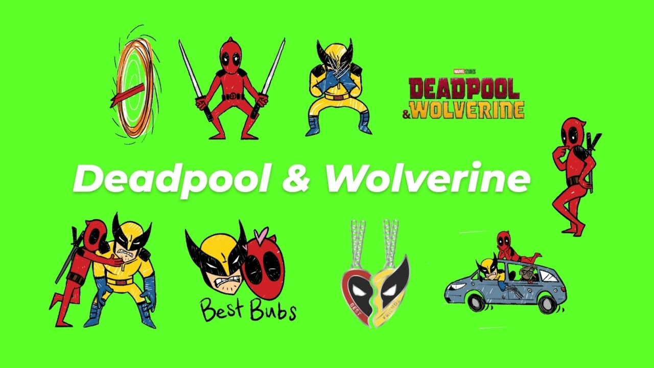 Animated Deadpool & Wolverine GIF Green Screen Pack (Free Download ...