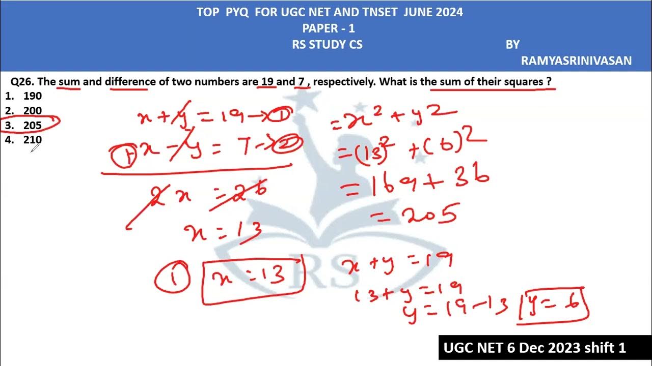 UGC NET June 2024| 6th DEC Shift II paper 1 math's Solution | TNSET 2024 - YouTube