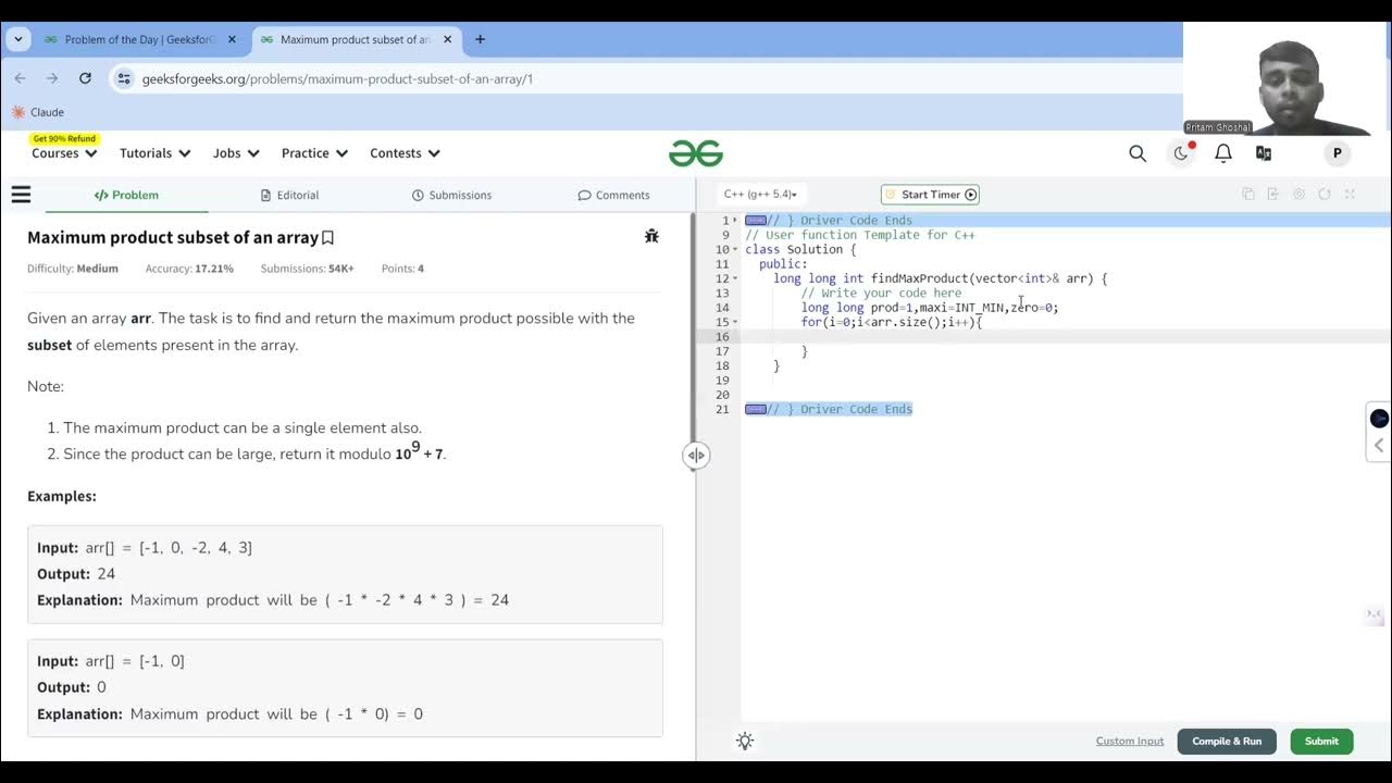 Problem of the day| gfg |Maximum product subset of an array | very easy solution 💪💪🔥🔥 - YouTube