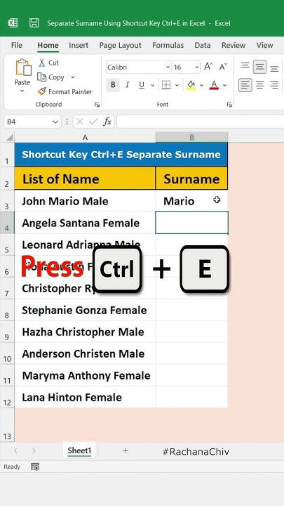 Use Shortcut Key Ctrl+E to Separate Surname from Full name in Excel #shortcutkeys #excel #shorts ...