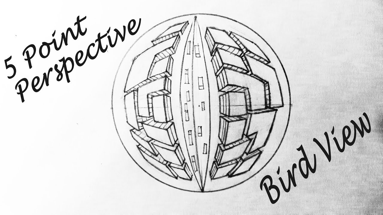 How to draw Buildings with 5 point perspective:A Bird's Eye View. - YouTube