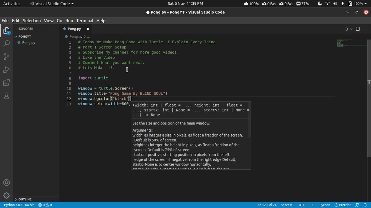 Python Turtle Game Part 1 Screen Setup PONG BLIND SOUL YouTube Python Turtle Game Part 1 Screen Setup PONG BLIND SOUL YouTube