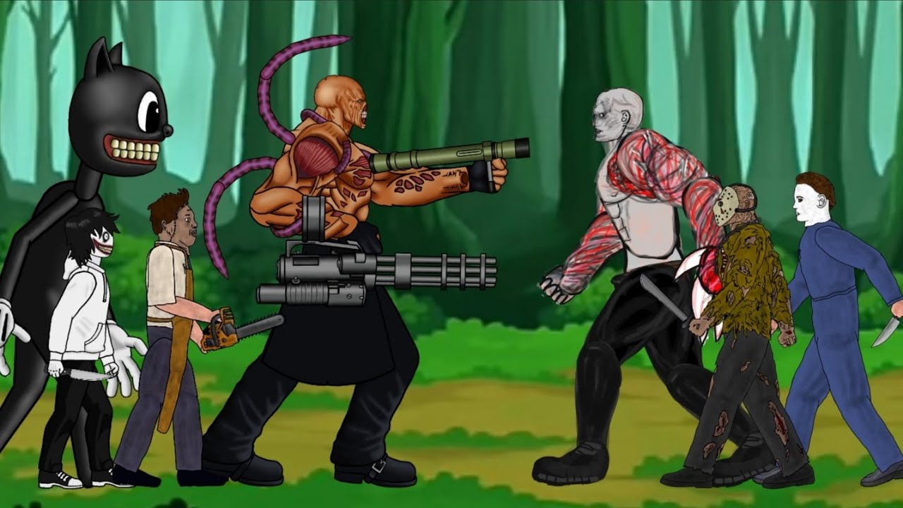 Nemesis vs Tyrant vs Cartoon Cat, Jason Vorhees, Jeff, Leatherface ...