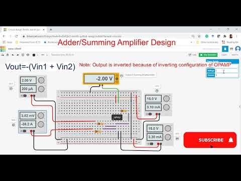 Summing amplifier design using OPAMP (TinkerCAD) | OPAMP Adder | Inverting Amplifier - YouTube