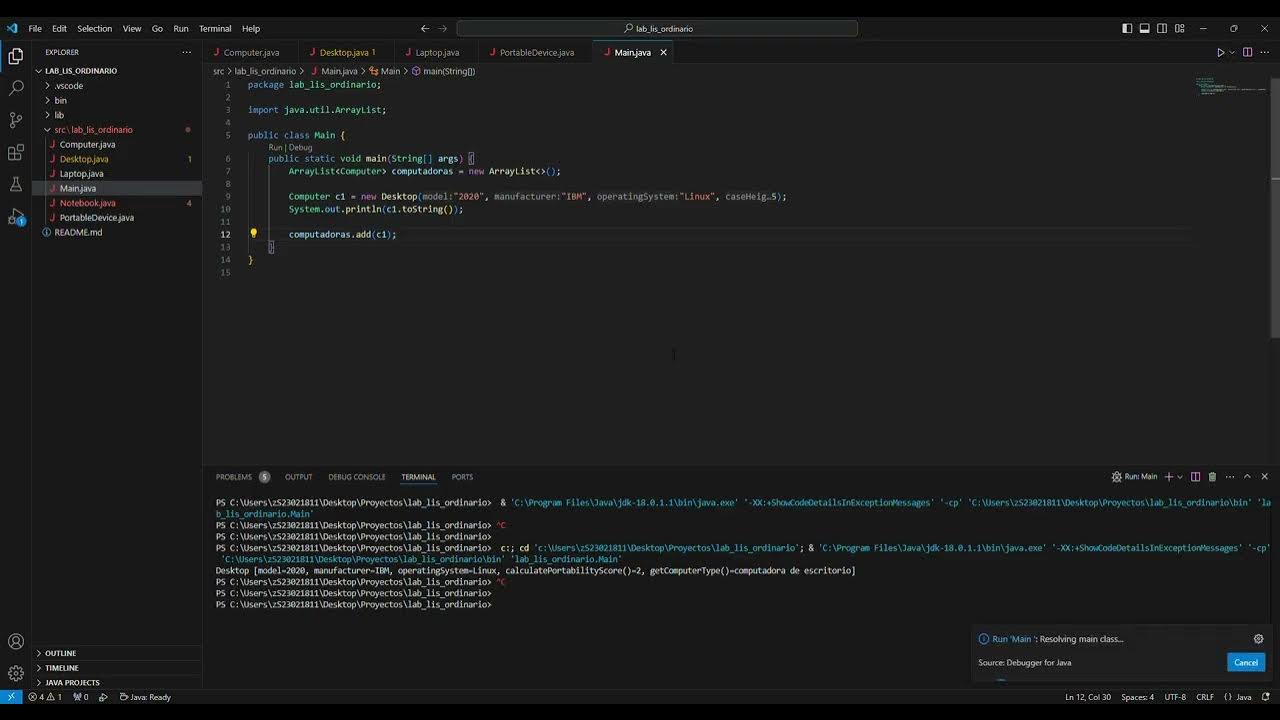 Laptop java lab lis ordinario Visual Studio Code 2024 12 05 13 34 36 ...