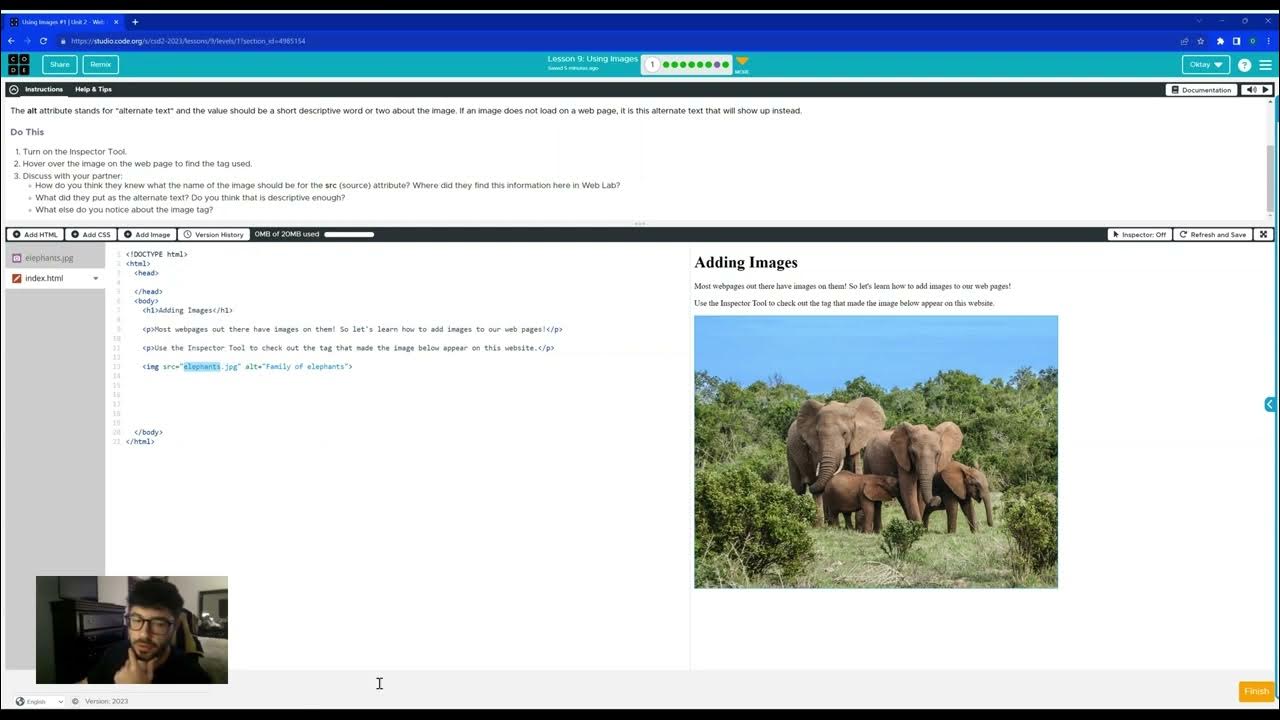 Unit 2: Lesson 9 -Activity 1 - Using Image I Web Development ('23-'24) - Code.org - YouTube