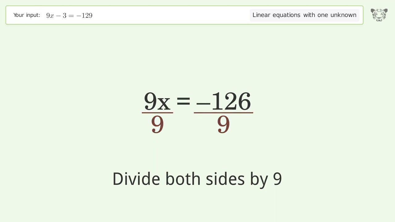 Linear Equation With One Unknown Solve 9x 3 129 Step by step Solution Linear Equation With One Unknown Solve 9x 3 129 Step by step Solution
