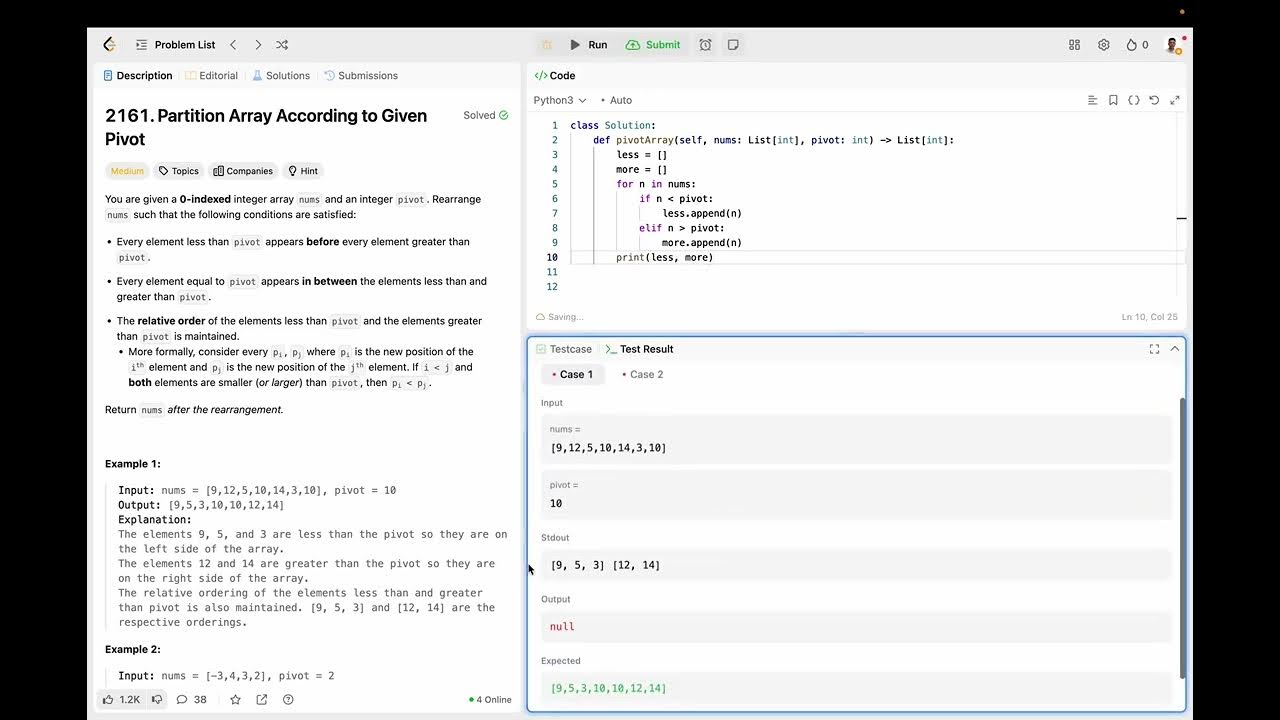 Partition Array According To Given Pivot - YouTube