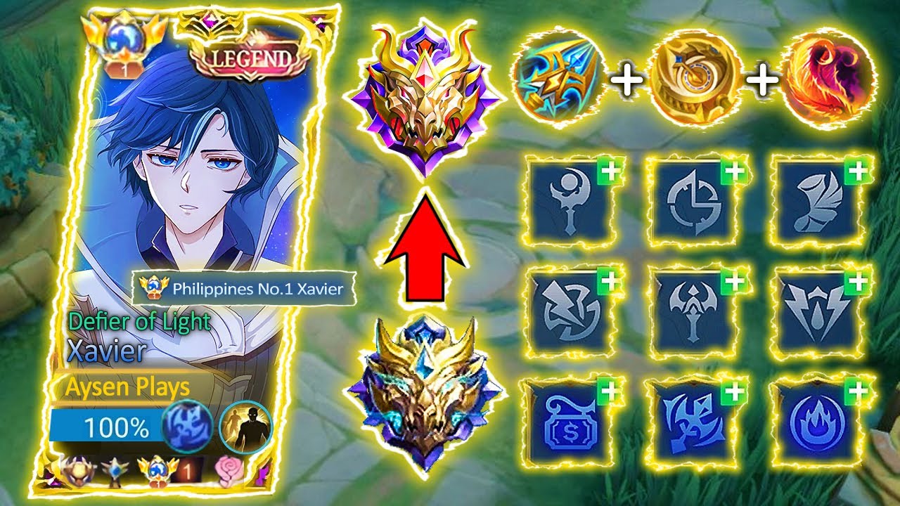 XAVIER SKIN GOJO SATORU BEST BUILD & EMBLEM 2023 😱 | TOP 1 XAVIER ONE ...