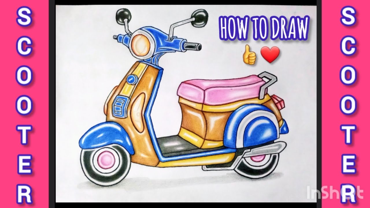 How to Draw Scooter 🛵🛵🛵 // Scooter // Step-by-Step Drawing // Easy ...