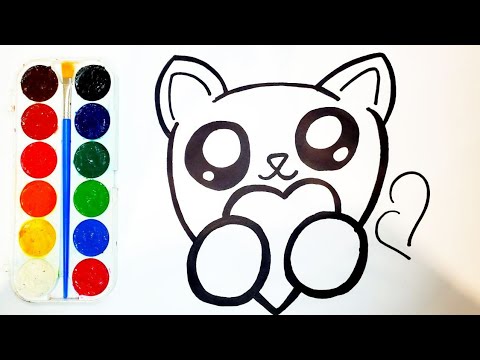 We draw and paint together. How to draw a cat Easy drawing for ...