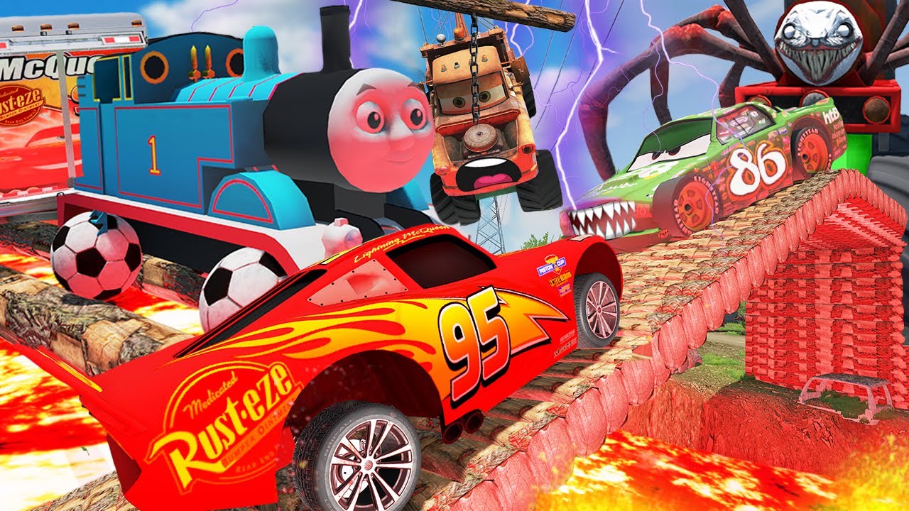 Big THOMAS TRAIN and Lightning McQueen VS MONSTER Truck with angry ...