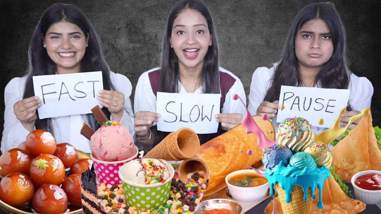 Slow, Fast and Pause Food Challenge | Family Fun Challenge - YouTube