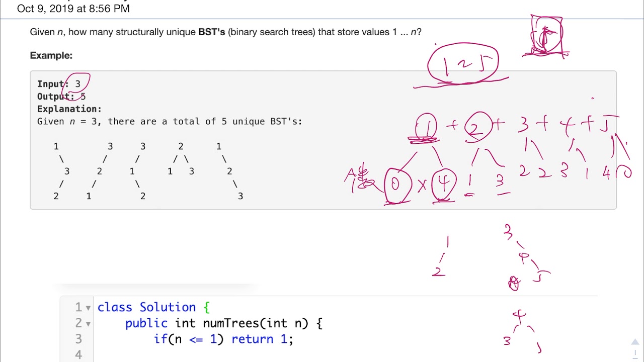 贾考博 Leetcode 96 Unique Binary Search Trees Youtube