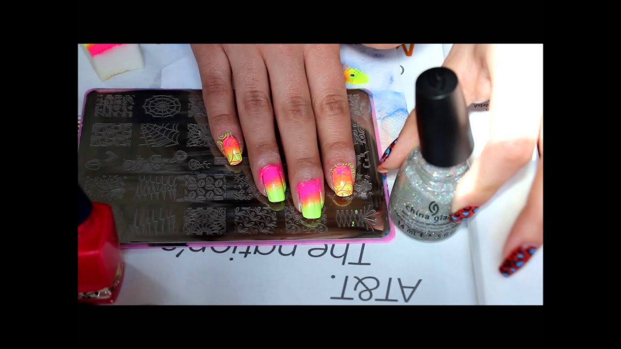 stamping: neon gradient nails with gradient stamp: how to video - YouTube