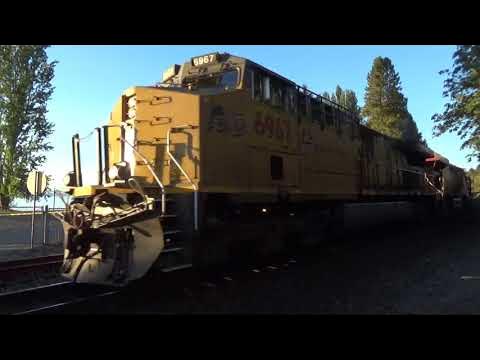 (Southbound) UP 6967 leads an Intermodal Train through Sunnyside Beach Pedestrian Railroad ...