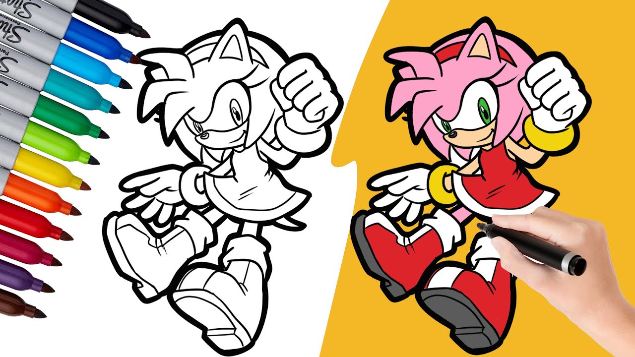 Drawing AMY ROSE From Sonic Hedgehog -🌟 How to draw and color Amy Rose ...
