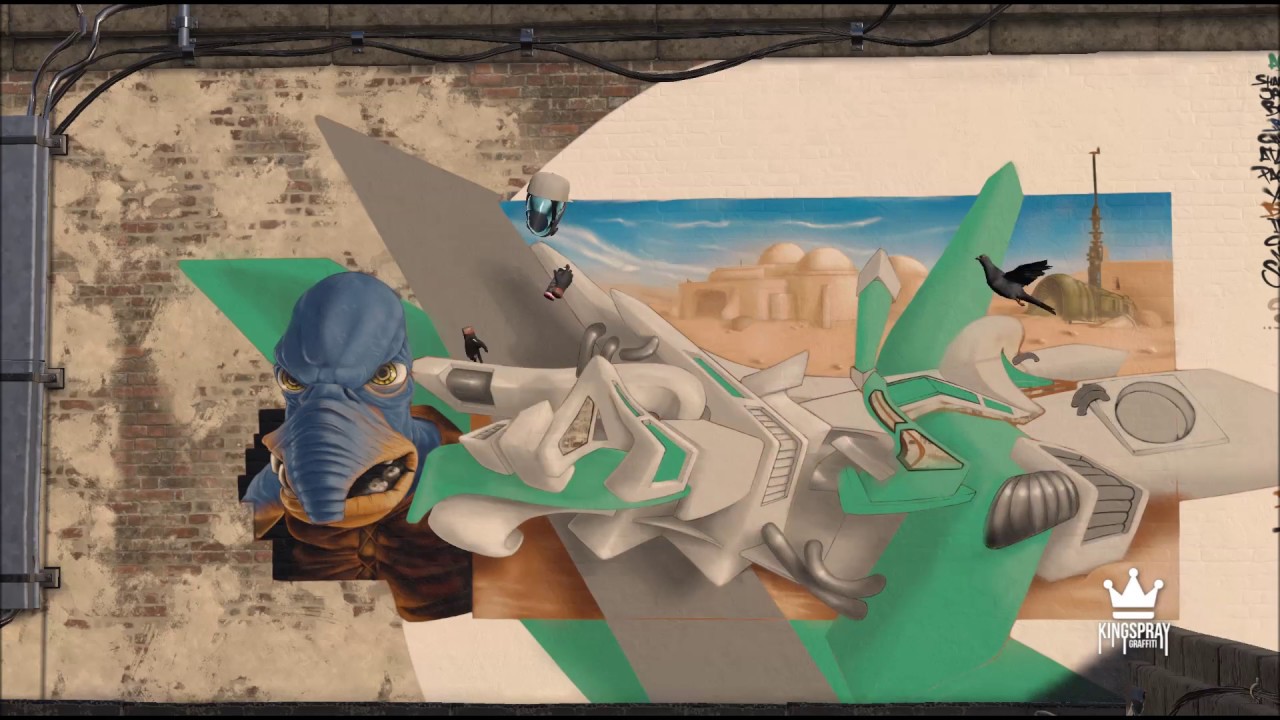 Kingspray Graffiti - Rooftop StarWars Watto 3D piece - YouTube