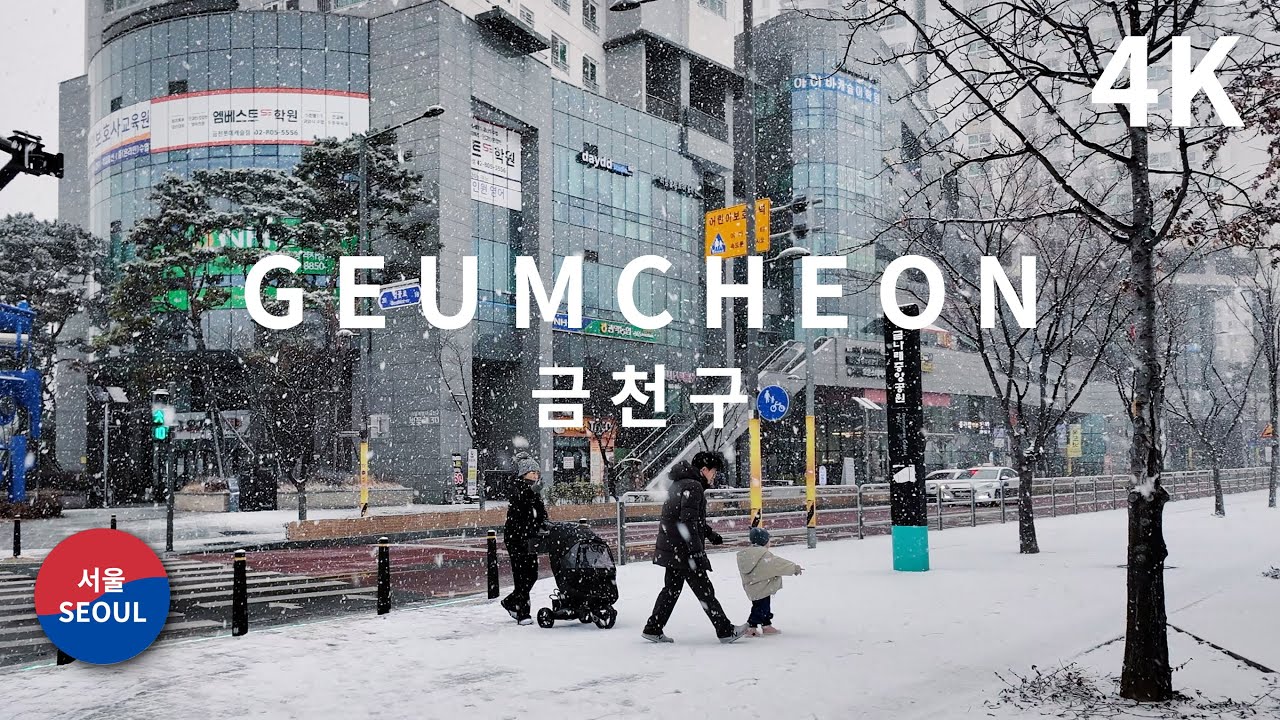 Seoul Snowy Day Walk from Geumcheon to Doksan Station / 4K Korea (Jan ...