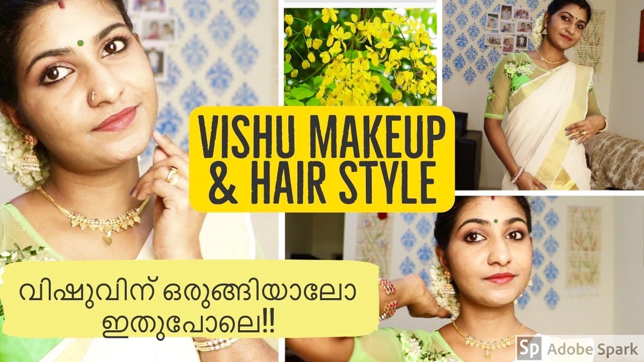 Vishu Makeup look & Simple Hair Style | Set Mundu | Malayali Youtuber ...