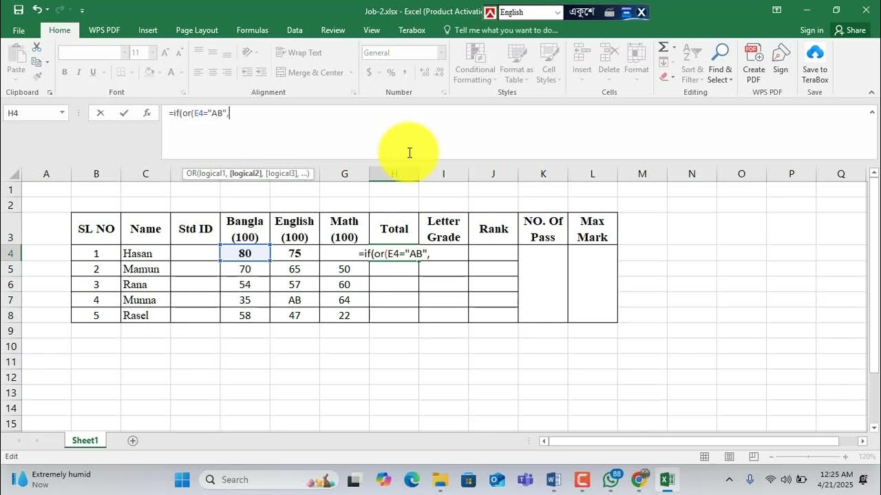 MS Excel Result Sheet as per specification in Computer Operation Level -3 under NSDA & BTEB ...