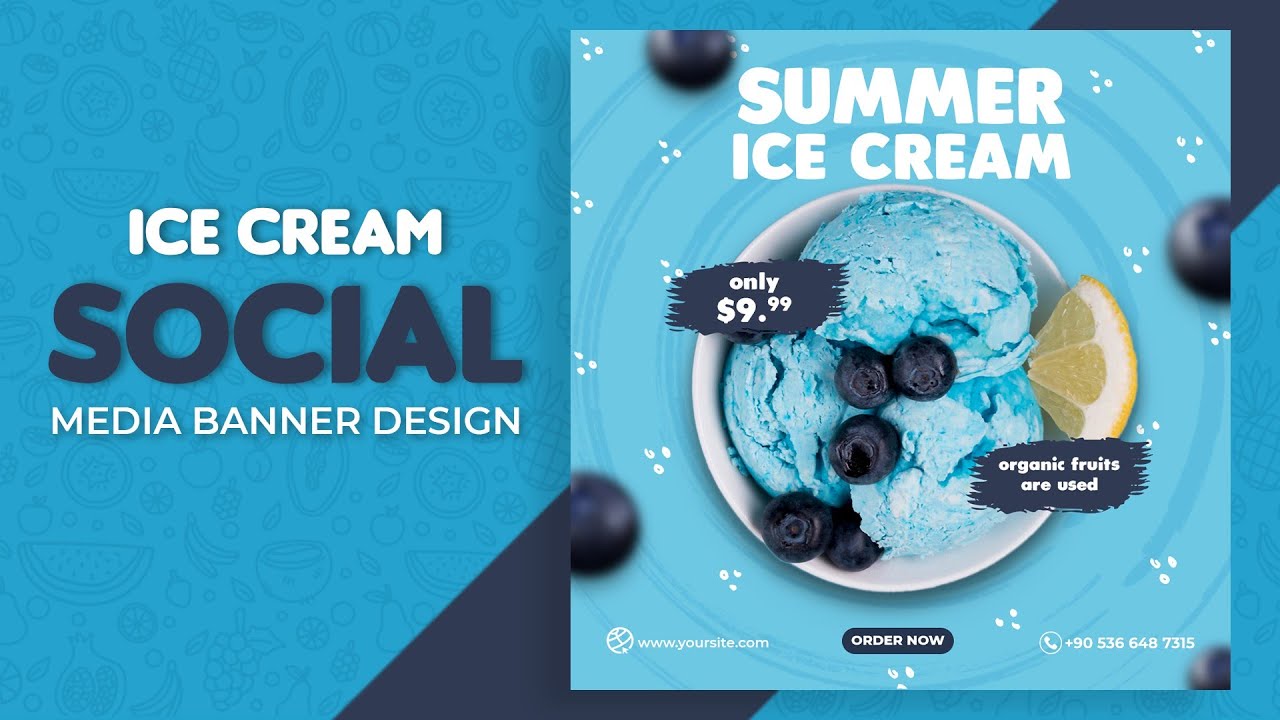 Ice Cream Social Media Banner Design | Adobe Photoshop Tutorial - YouTube