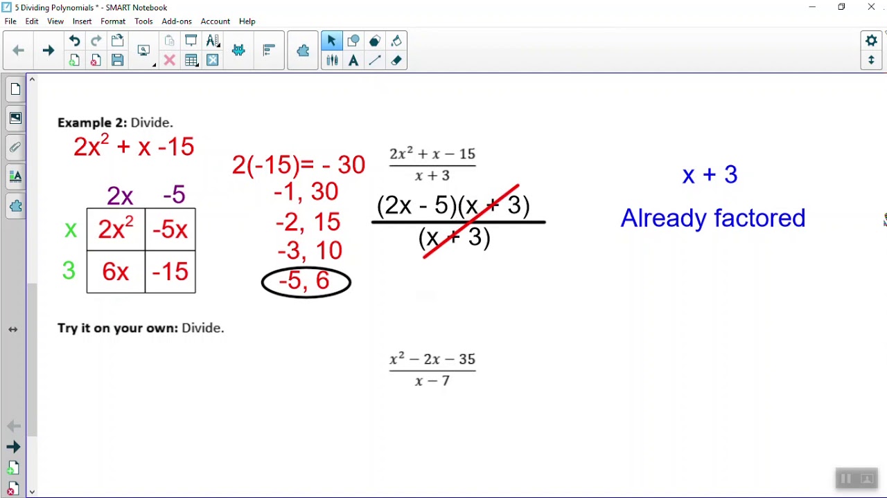 Algebra 1: Unit 7 Day 5 - Dividing Polynomials - YouTube