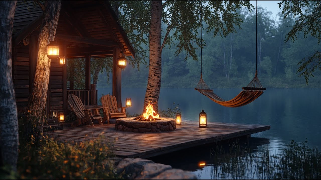 The Sound of Peace | Lakeside Fireplace & Nature's Gentle Rhythm - YouTube