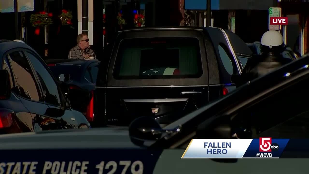 Funeral services get underway for Waltham officer - YouTube